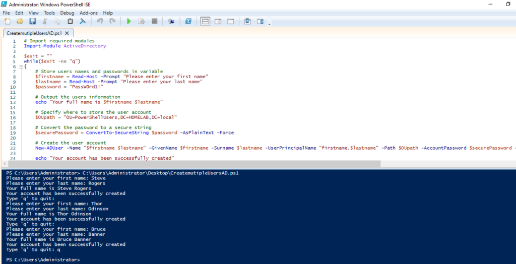 Creating Active Directory Users With Powershell
